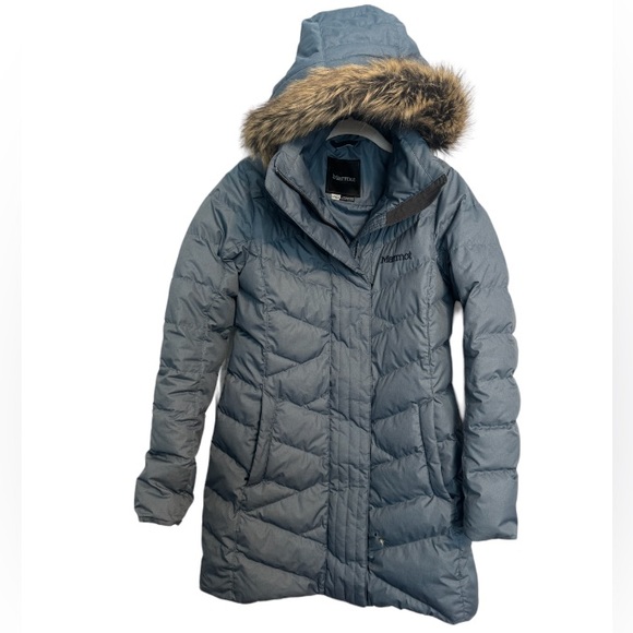 Marmot | Jackets & Coats | Marmot Long Down Jacket Blue Puffer Quilted ...